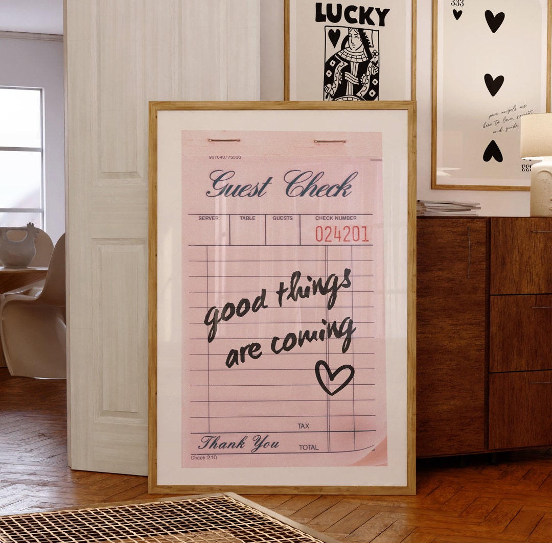 Guest Check Print Trendy Wall Art, Guest Check Poster, Pink Decor, Bar ...