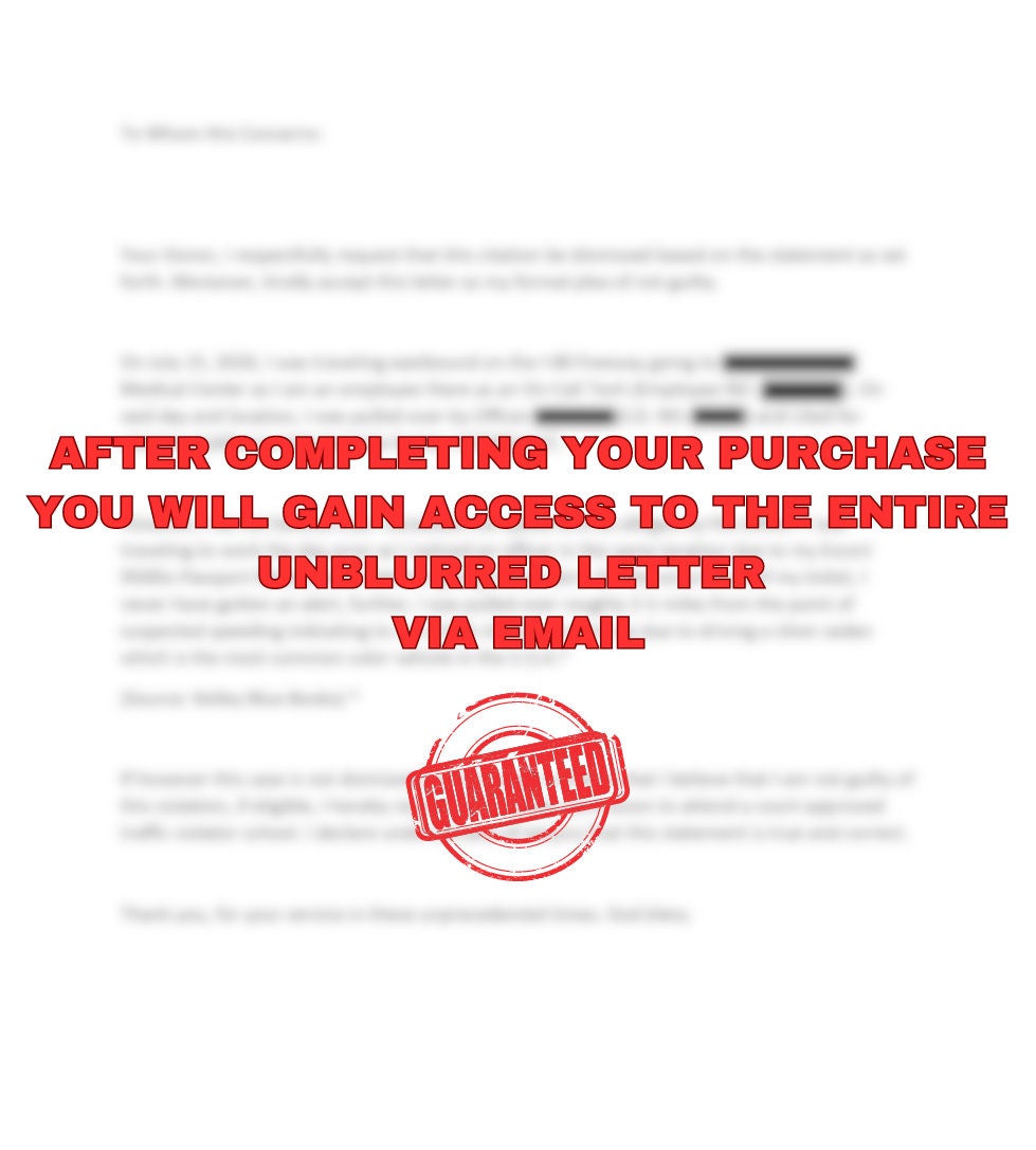 Traffic Ticket Trial Letter: Speeding Ticket Dismissal (digital ...