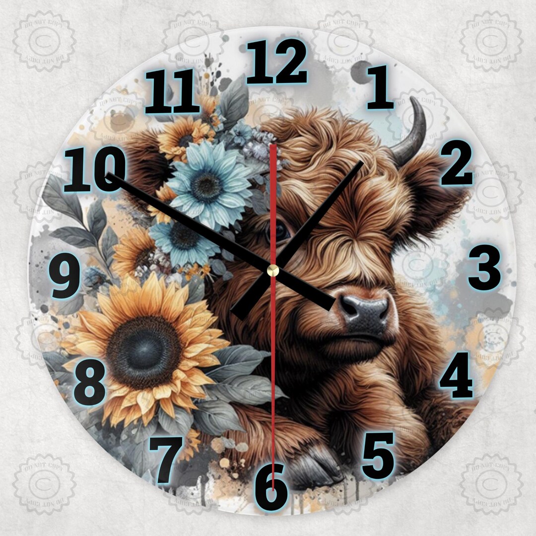 Highland Cow Clock, Wall Clock, Cow Clock, Highland Cow, Gift Ideas ...