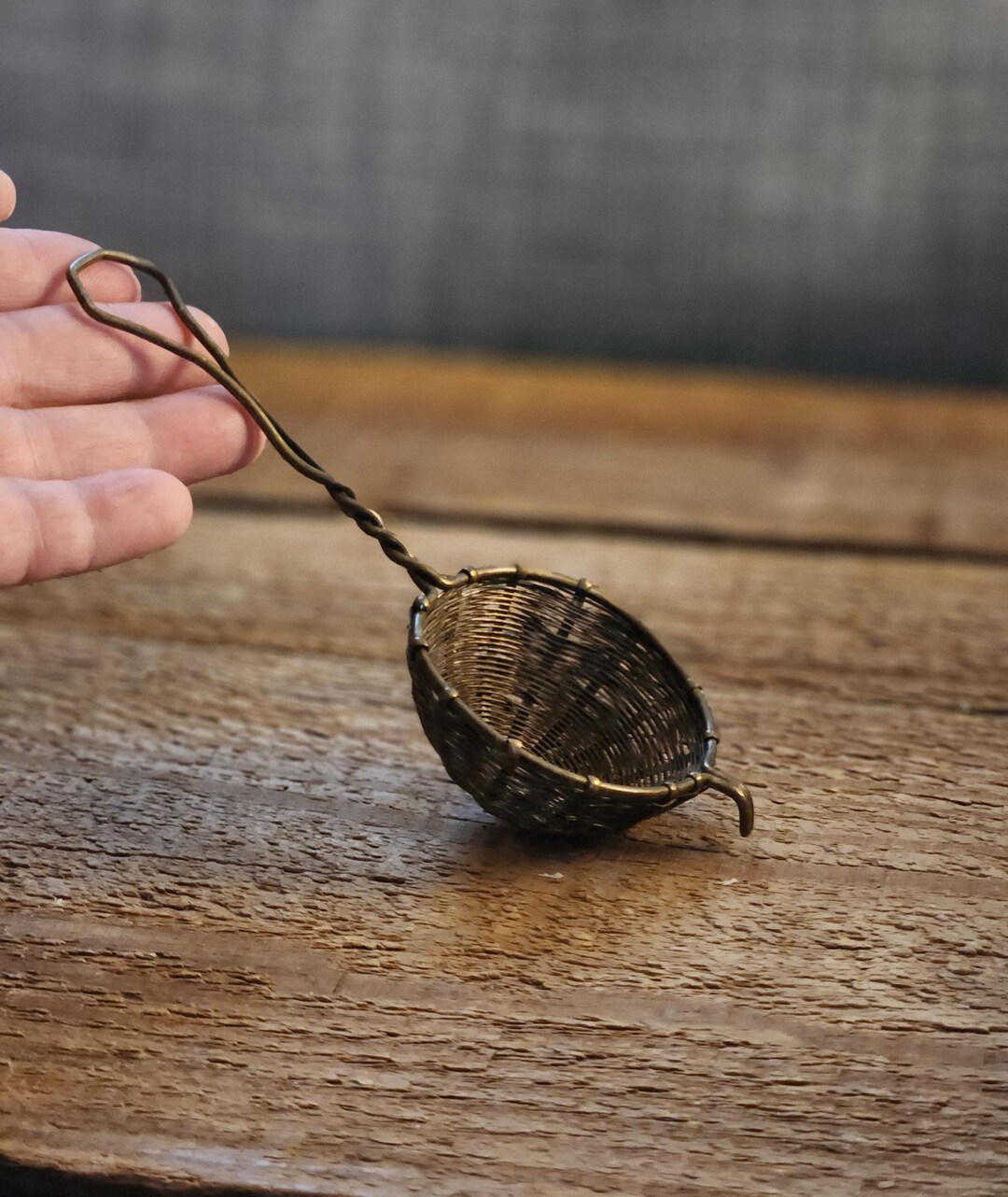 Antique German Metal Wire Tea Strainer Woven Metal Basket 1920's Brass ...