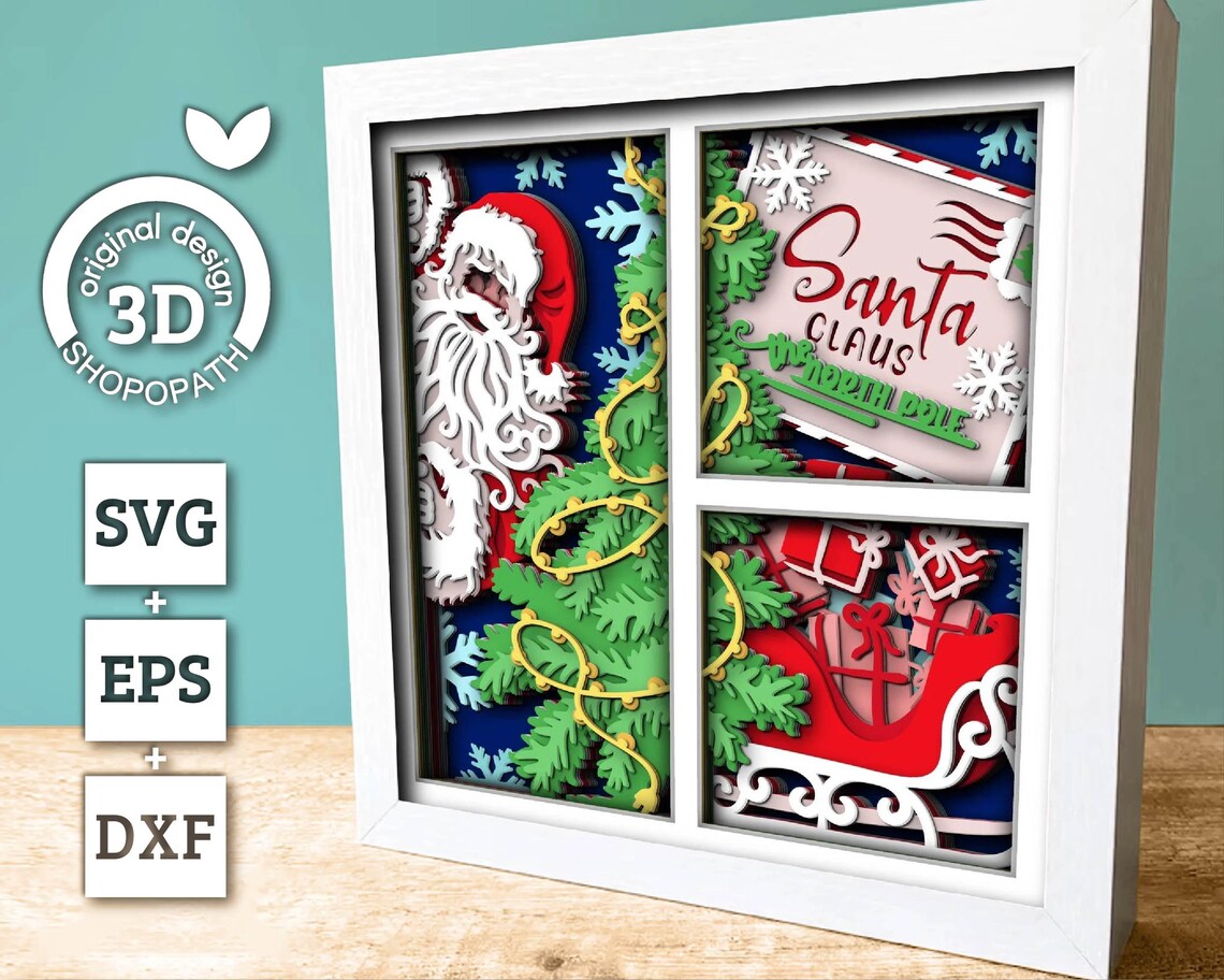 Santa Claus Letter for Christmas - 3D Shadow Box Layered SVG DXF EPS ...
