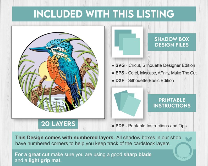 Kingfisher on Branch - 3D Shadow Box Layered SVG DXF EPS (cutting Files ...