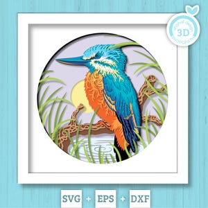 Kingfisher on Branch - 3D Shadow Box Layered SVG DXF EPS (cutting Files ...