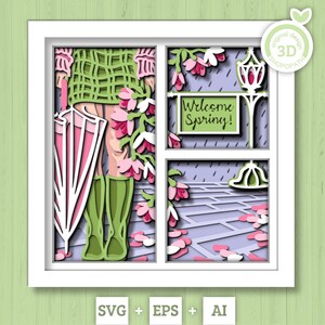 3D Layered Spring Rain SVG, Spring Shadow Box, Magnolia Flowers 3D Svg ...
