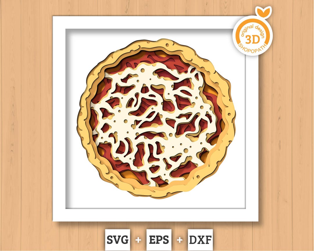 Pizza With Cheese Topping - 3D Shadow Box Layered SVG EPS (cutting ...