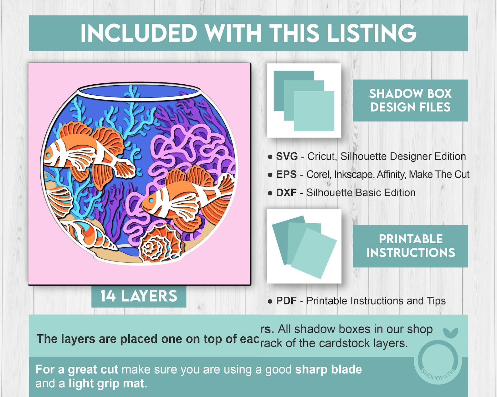 3D Fish Aquarium Shadow Box SVG, Sea Shadow Box, Clown Fish, Starfish ...
