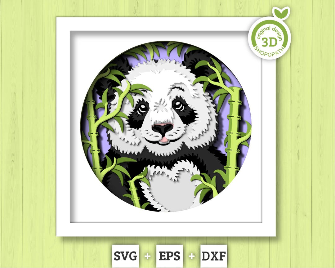 Panda With Bamboo - 3D Shadow Box Layered SVG DXF EPS (cutting Files ...