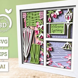 3D Layered Spring Rain SVG, Spring Shadow Box, Magnolia Flowers 3D Svg ...