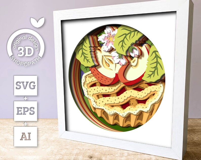 3D SVG Apple Pie Shadow Box SVG, 3d SVG Apple Pie Shadow Box, Summer ...