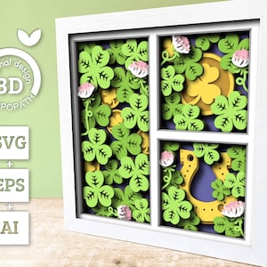 3D Layered Clover Shadow Box Svg Spring Shadow Box Flowers 3D SVG, St ...