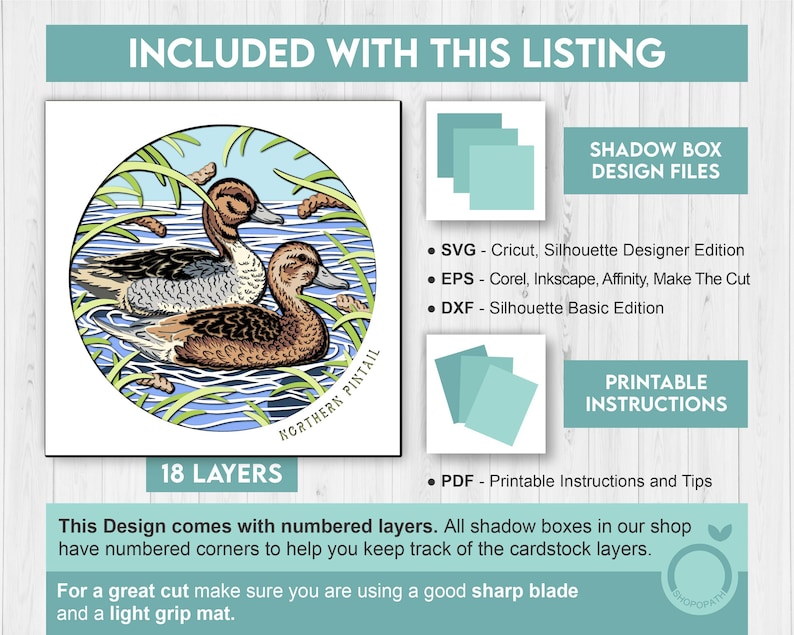 Spring Ducks Northern Pintail - 3D Shadow Box Layered SVG DXF EPS ...