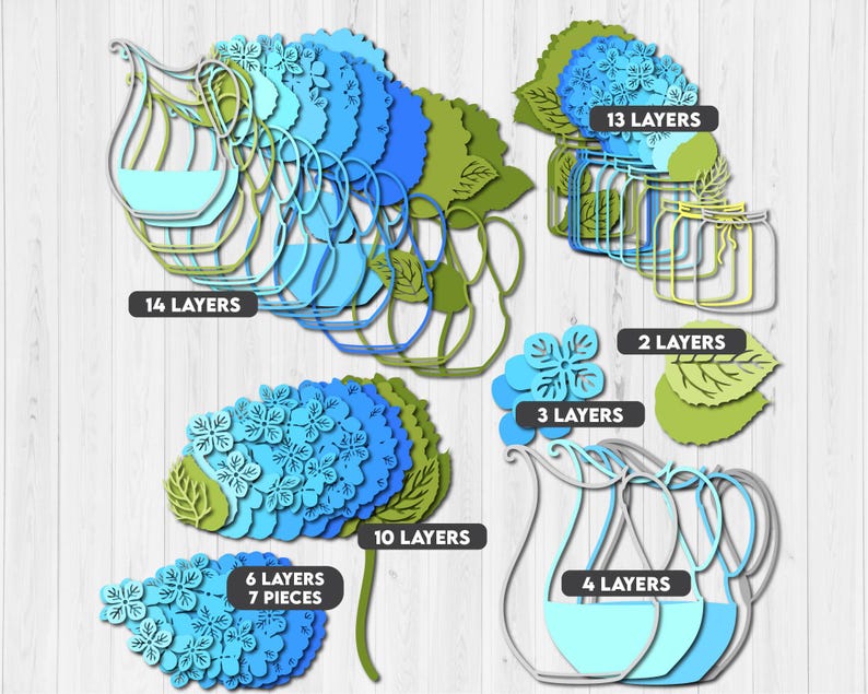 3D SVG Layered Hydrangea, 3D SVG Hydrangea Flowers, Flowers 3d Svg ...