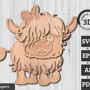 3D Layered Highland Cow With Bow SVG PDF EPS, Layered Cow Svg, Layered ...