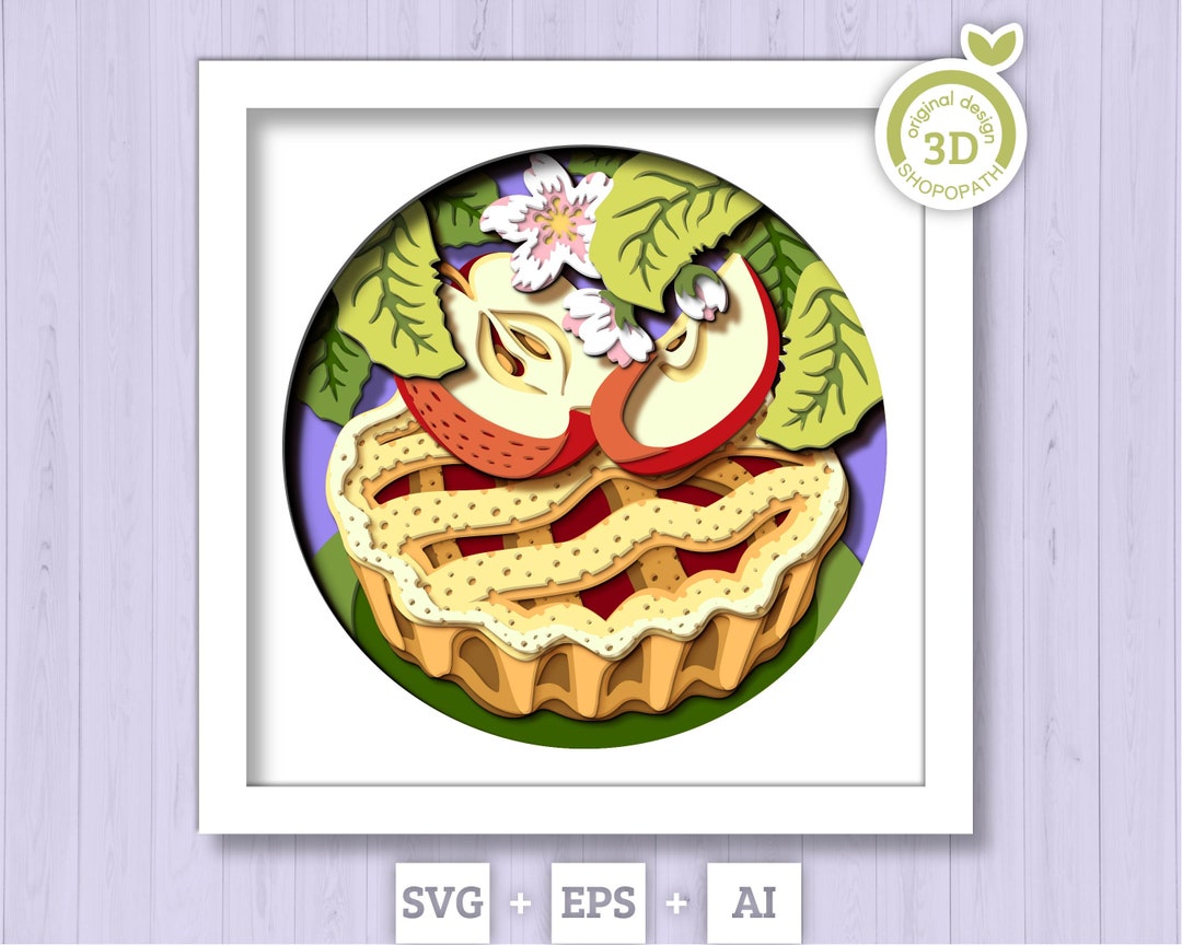 3D SVG Apple Pie Shadow Box SVG, 3d SVG Apple Pie Shadow Box, Summer ...