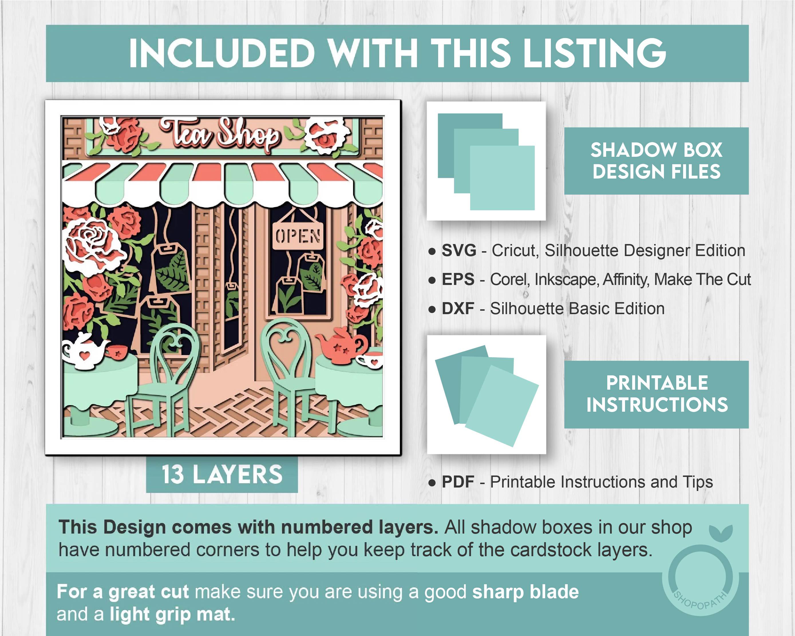 3D SVG Tea Shop Shadow Box, Tea Party 3D Svg, Tea Store 3d Svg, Roses ...