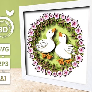 3D SVG Spring Shadow Box, Blossom Tree Shadow Box, Ducks 3D Svg, Cherry ...