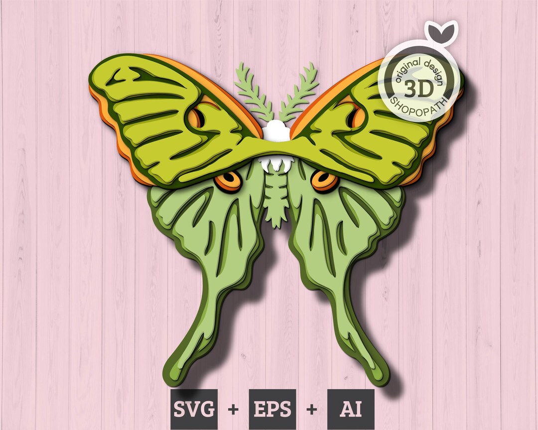 3D Layered Luna Moth Butterfly SVG EPS, 3D Layered Butterfly Layered ...