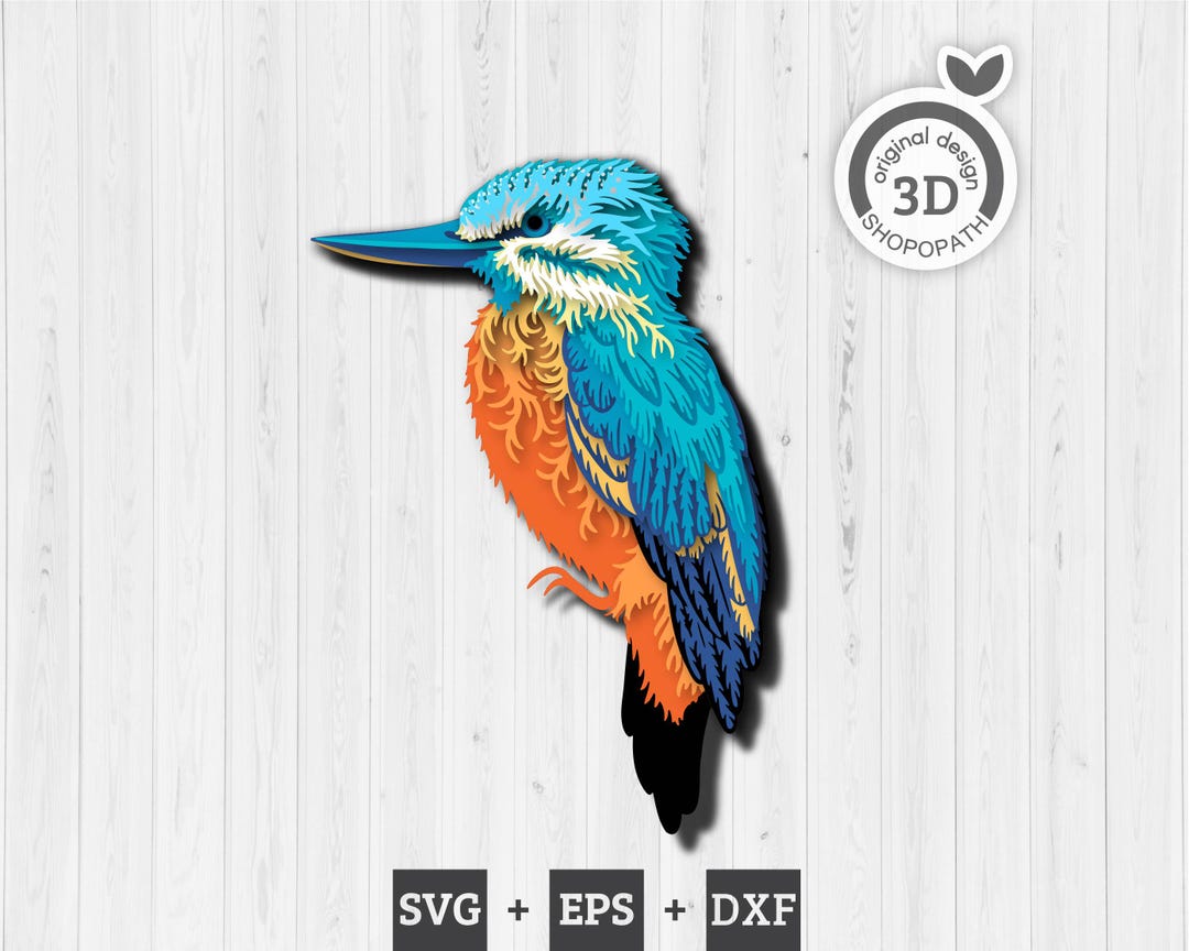 Layered Kingfisher Bird SVG Element, Layered Wildlife Element 3d Svg ...