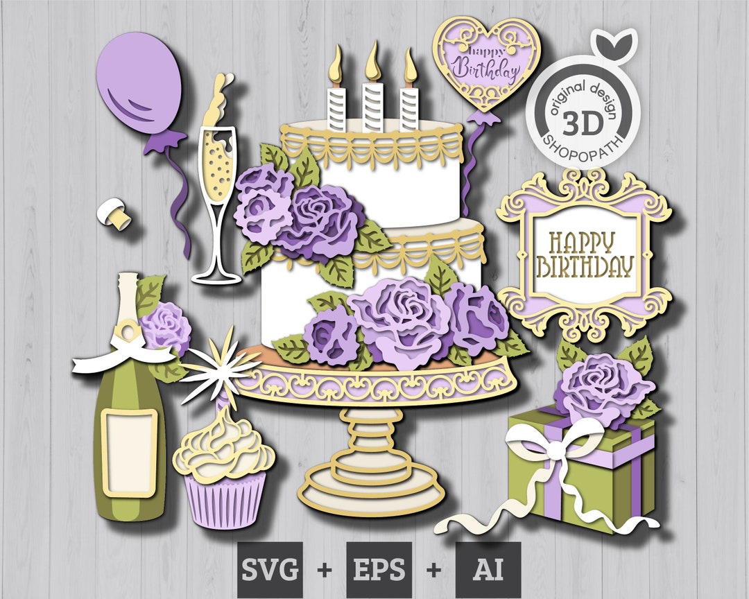3D Layered Birthday SVG, 3D Layered Cake, Layered Papercut Svg ...