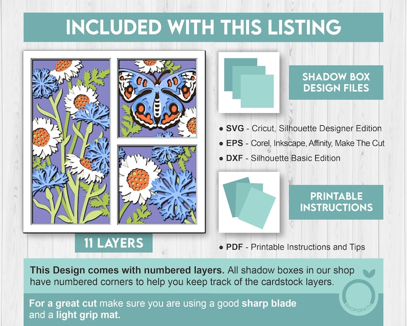 3D Butterfly Shadow Box SVG, Layered Wild Flowers SVG, Spring Shadow ...