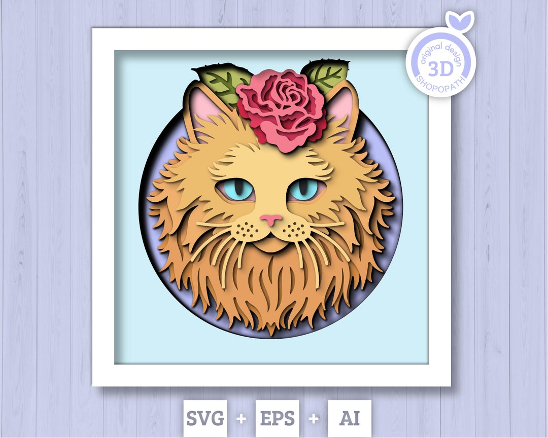 3D SVG Ginger Cat Shadow Box, Cat Layered SVG, Kitten 3D Svg, Pet ...