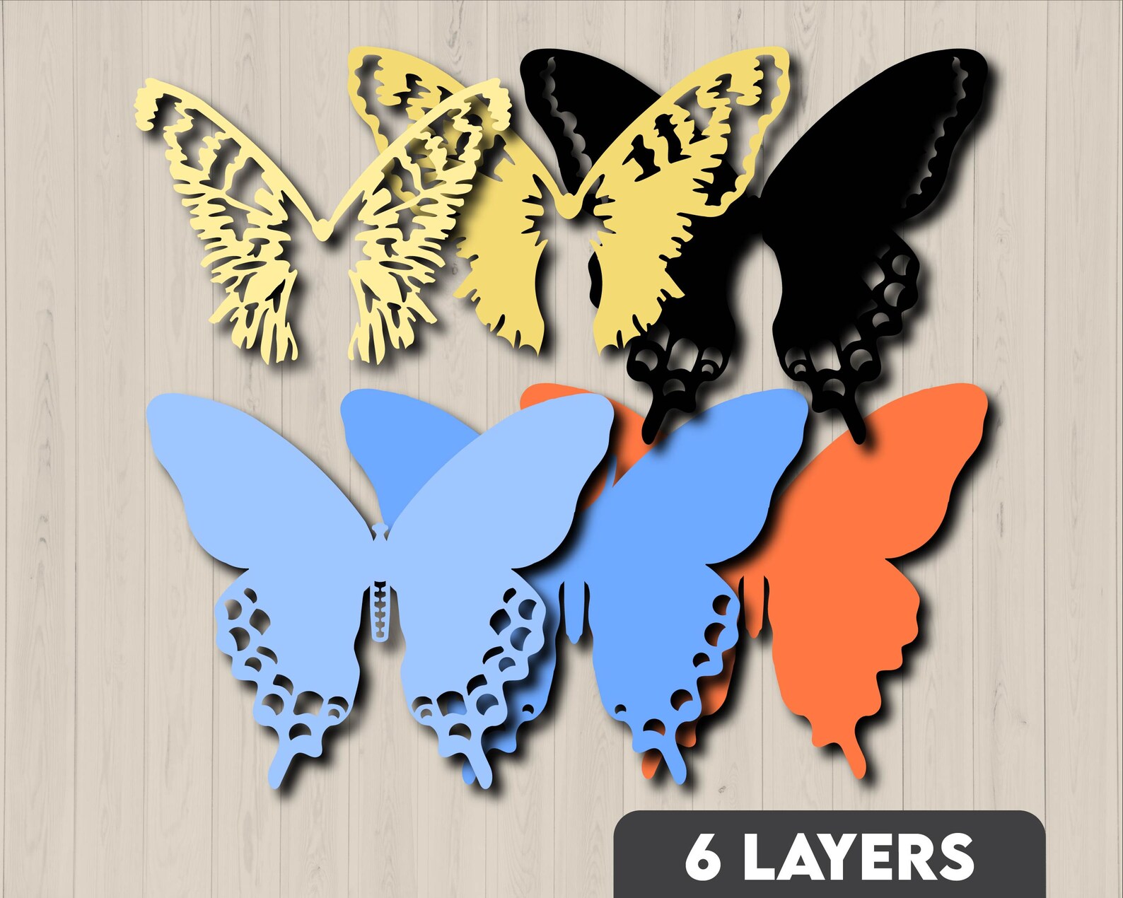 3D Layered Tiger Swallowtail Butterfly SVG PDF EPS, 3D Layered ...