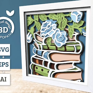 3D Layered Reading SVG PDF EPS, Books Shadow Box, One More Chapter 3D ...