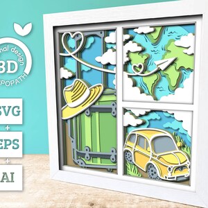 3D Layered Travelling SVG EPS, Airplane Shadow Box, Clouds 3D Svg ...