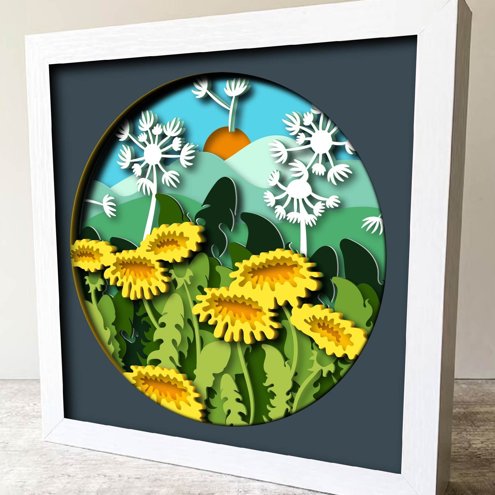 3D Layered Dandelions SVG EPS, Floral Shadow Box, Spring Time 3D Svg ...