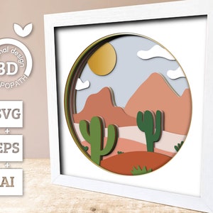 3D SVG Boho Desert Shadow Box, 3d Canyon Shadow Box Svg, Cactus 3D Svg ...