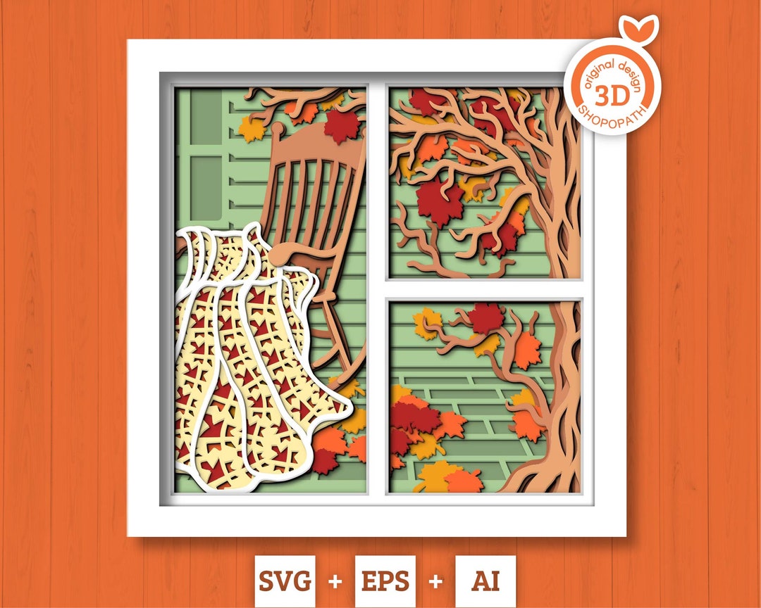3D Layered Fall Quilt SVG EPS, Fall Shadow Box, Autumn 3D Svg, Leaves ...