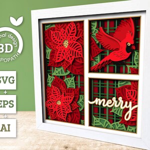 3D SVG Cardinal Bird Shadow Box, Christmas Shadow Box, Layered ...