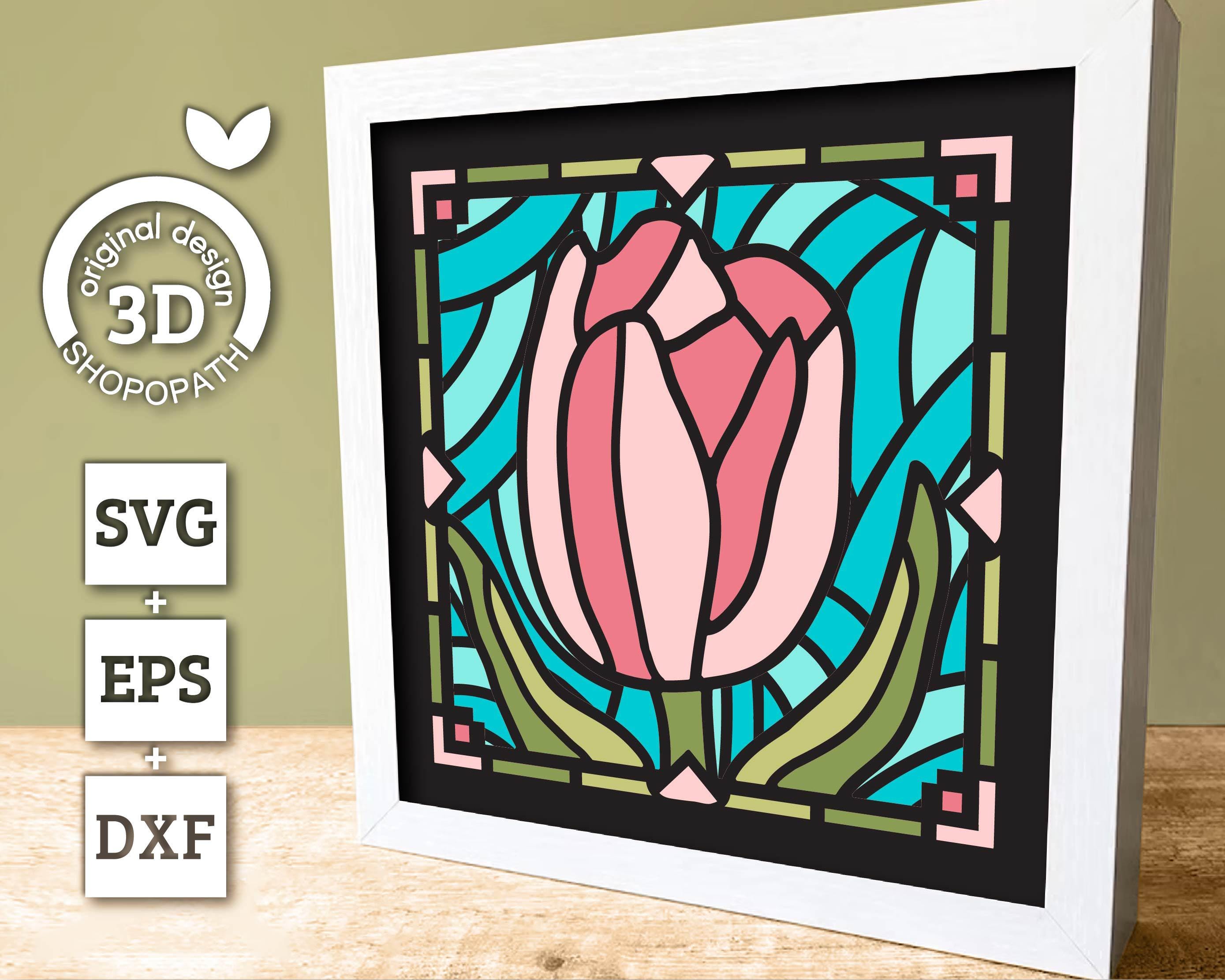 3D SVG Tulips Mini Stained Glass Shadow Box, Tulips 3d Svg, 3D Flowers ...