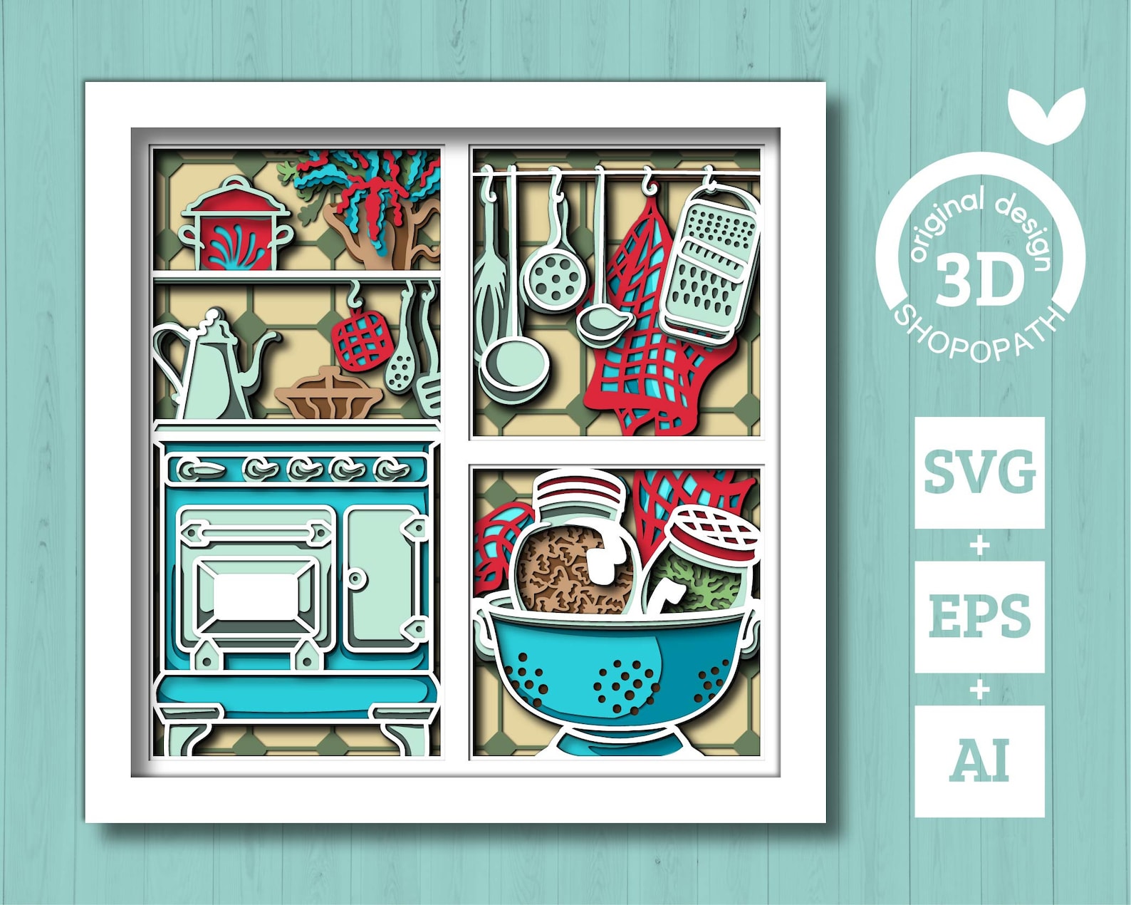 3D Kitchen SVG EPS, Cooking Shadow Box, Layered Cardstock Oven ...