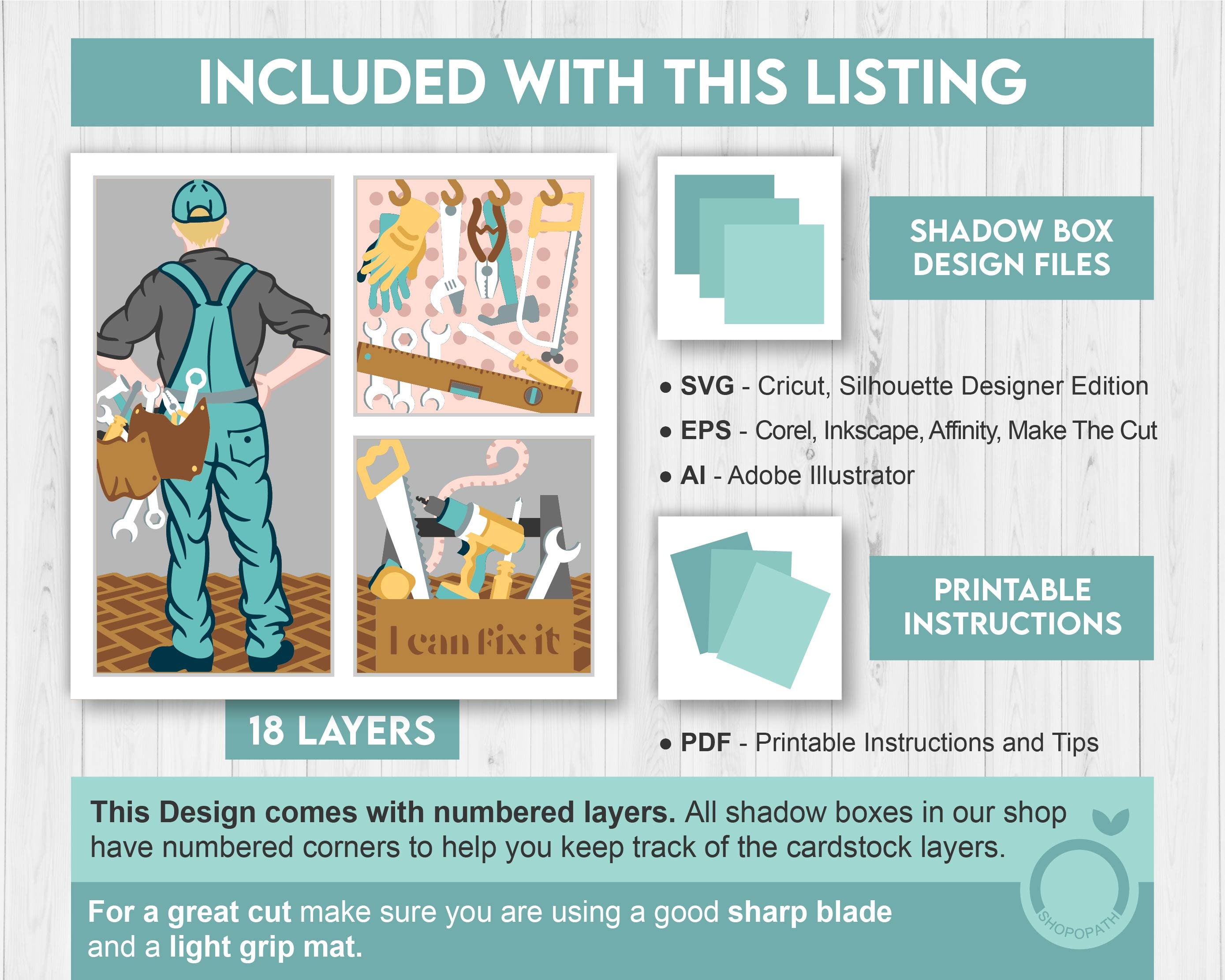 3D SVG Handyman Shadow Box, 3D Layered Father's Day SVG Tools 3D Svg ...