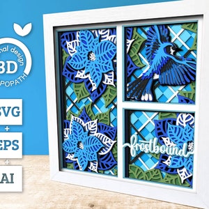 3D SVG Bluejay Bird Shadow Box, Christmas Shadow Box, Layered ...