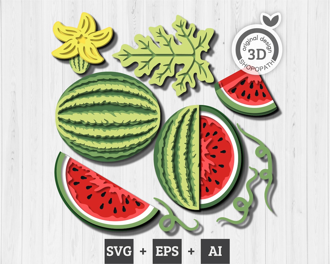 3D Layered Watermelon SVG EPS, 3D Watermelon Papercut Svg, Watermelon ...