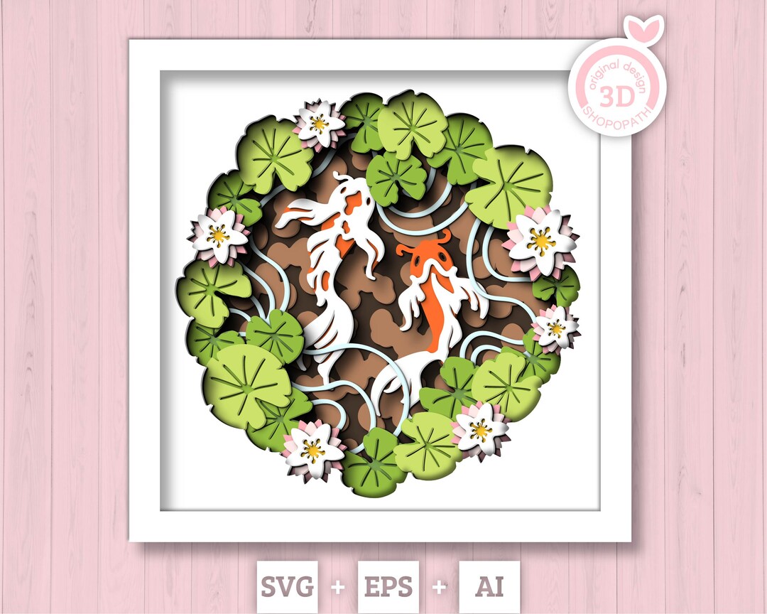 3D Layered Koi Pond Shadow Box Svg Spring Flowers 3D SVG, Water Lily ...