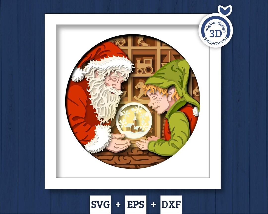 Elf With Santa Claus - 3D Shadow Box Layered SVG DXF EPS (cutting Files ...