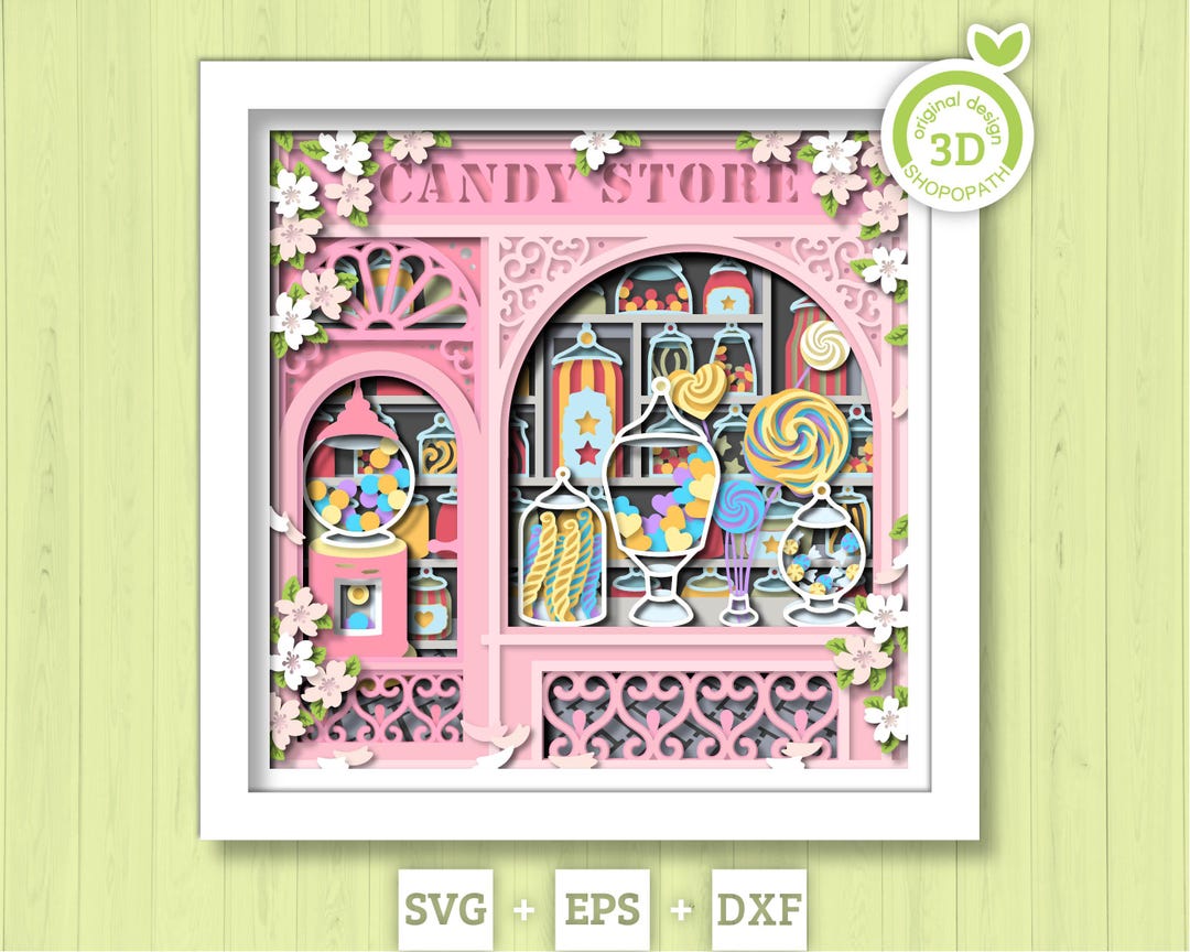 Candy Store Shadow Box 3D SVG With Layered Candy Sweets and Lollipop ...