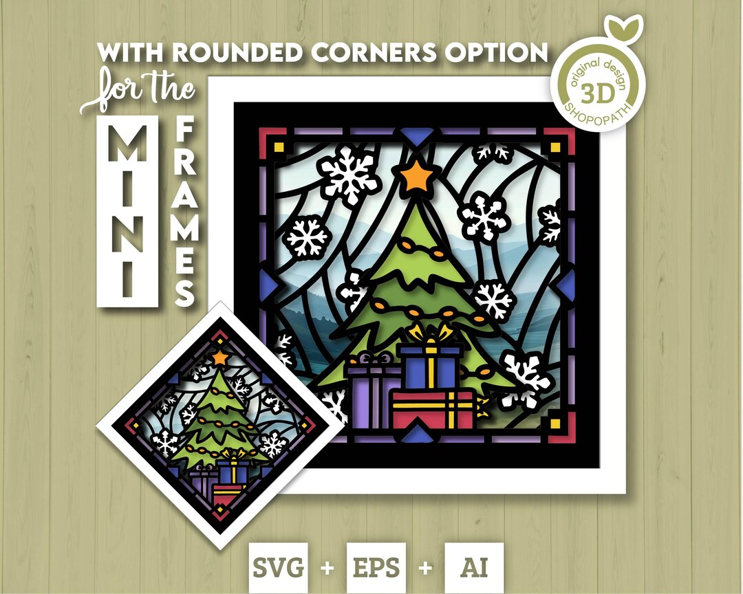 3D SVG Stained Glass Christmas Tree Shadow Box, 3D SVG Christmas ...