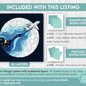 3D Layered Airplane SVG EPS, Travelling Shadow Box, Clouds 3D Svg ...