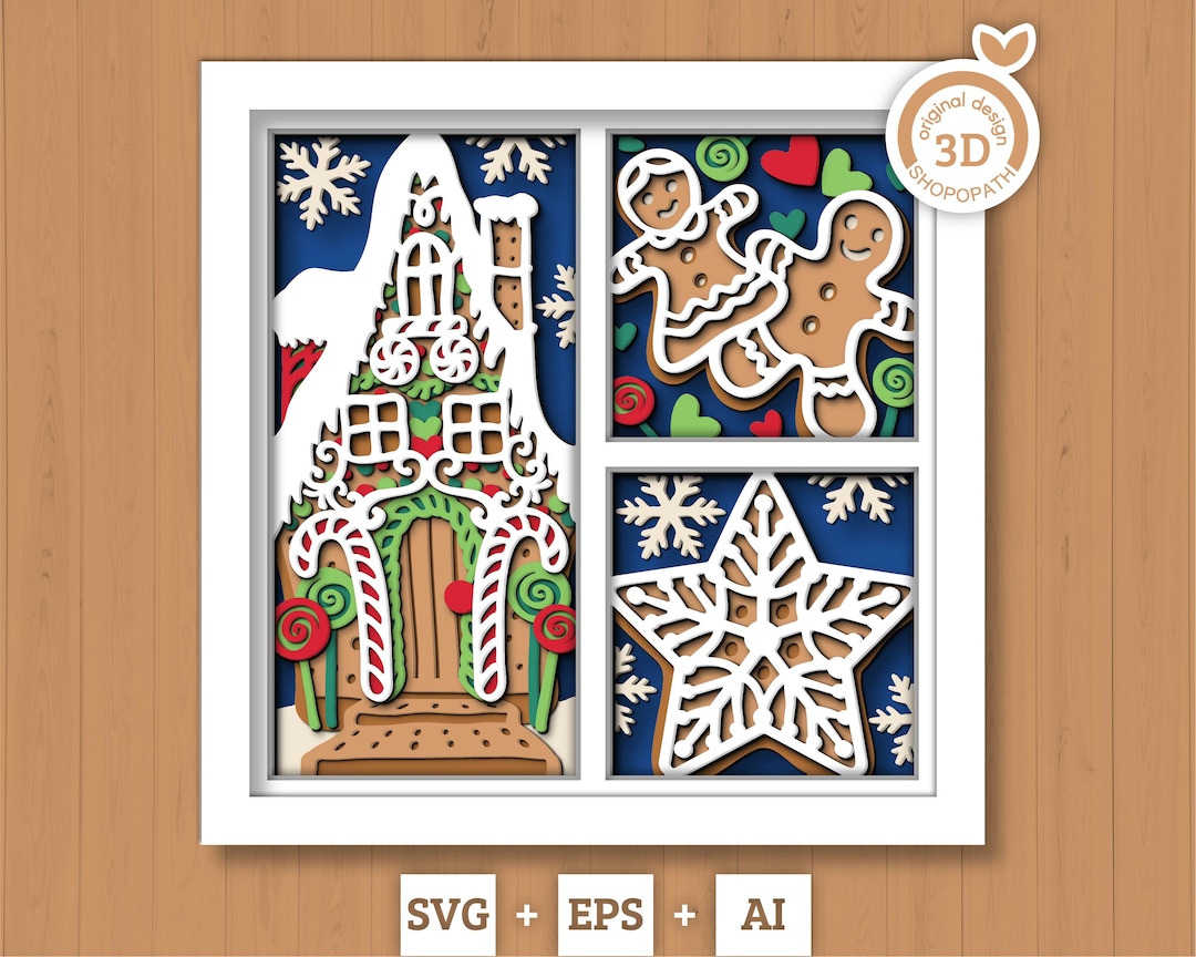 3D SVG Christmas Shadow Box, Layered Ginger Bread House Shadow Box ...