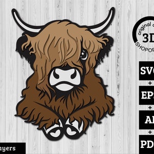 3D Layered Highland Cow SVG PDF EPS, Layered Cow Svg, Layered Papercut ...