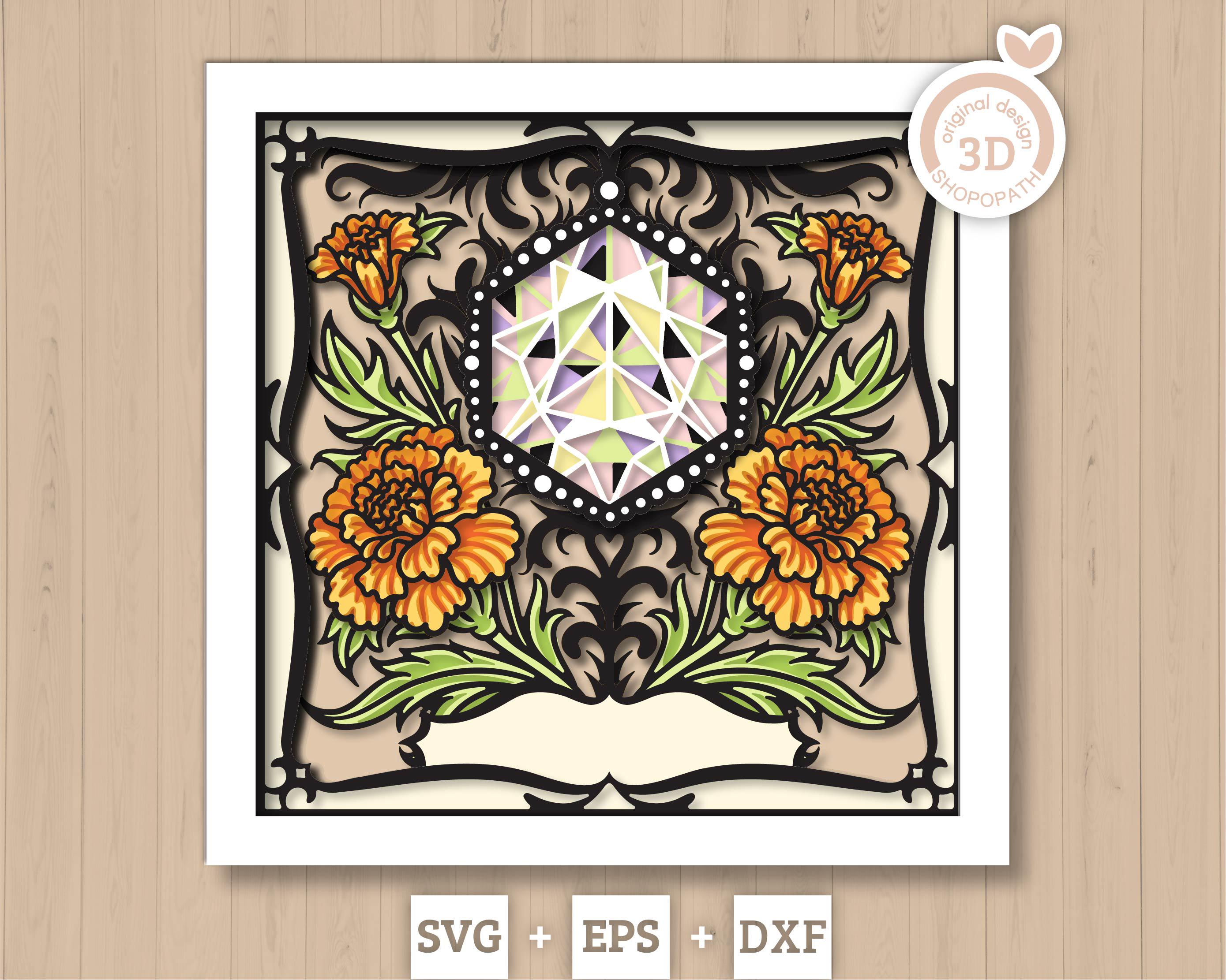 October Shadow Box 3D SVG Birth Month Opal Gemstone With Marigold ...