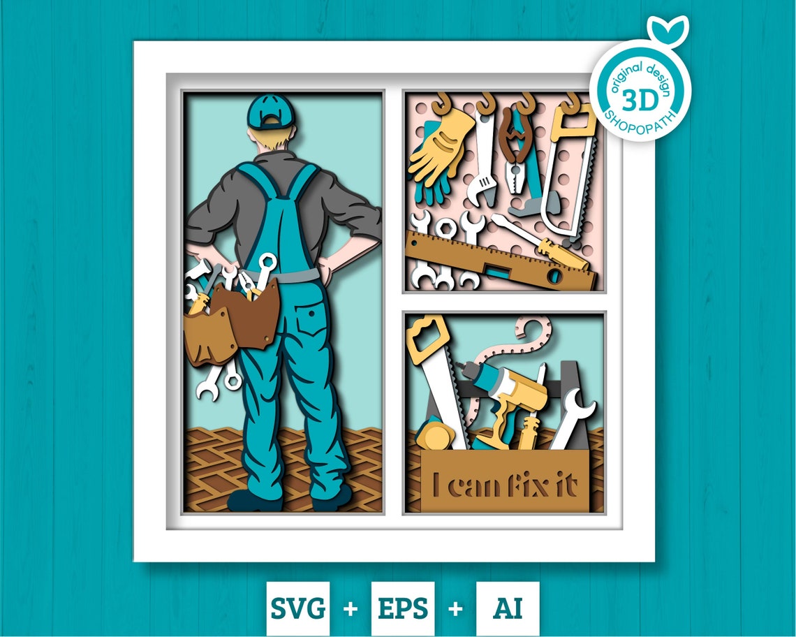 3D SVG Handyman Shadow Box, 3D Layered Father's Day SVG Tools 3D Svg ...