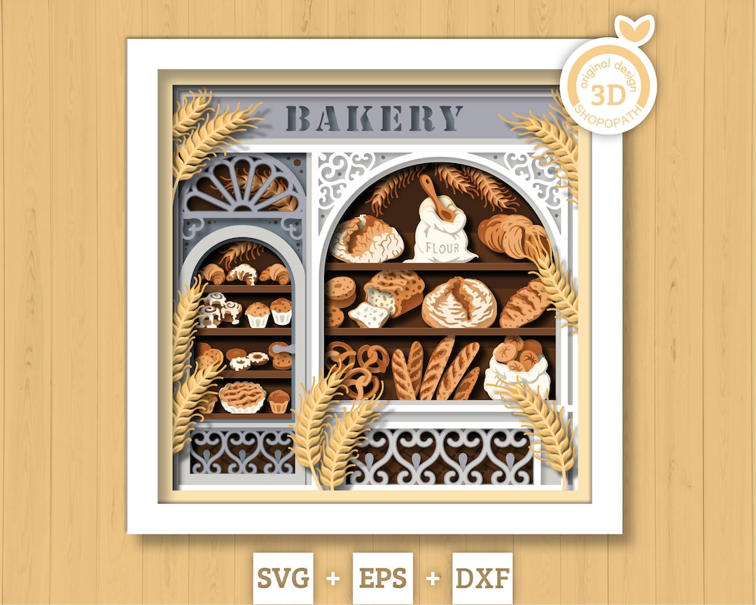 Bakery Store With Wheat Ears - 3D Shadow Box Layered SVG DXF EPS ...