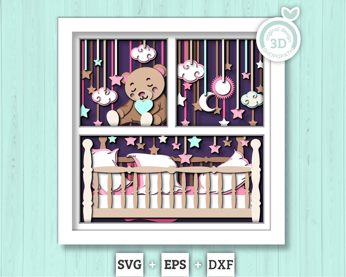 3D Baby Crib Shadow Box SVG, Cute Baby 3d Svg, Baby Shower 3d SVG ...