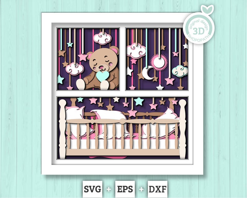 3D Baby Crib Shadow Box SVG, Cute Baby 3d Svg, Baby Shower 3d SVG ...