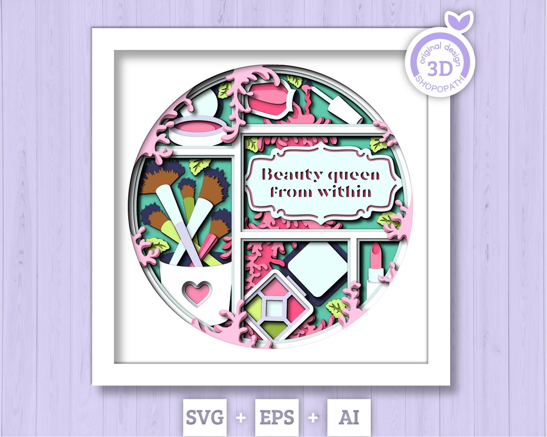 3D Customisable Makeup Shadow Box SVG, Makeup Brush 3D SVG, Lipstick ...
